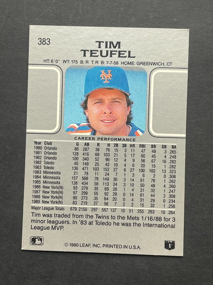 1990 Leaf Tim Teufel Base Card #383 New York Mets MLB Baseball | eBay