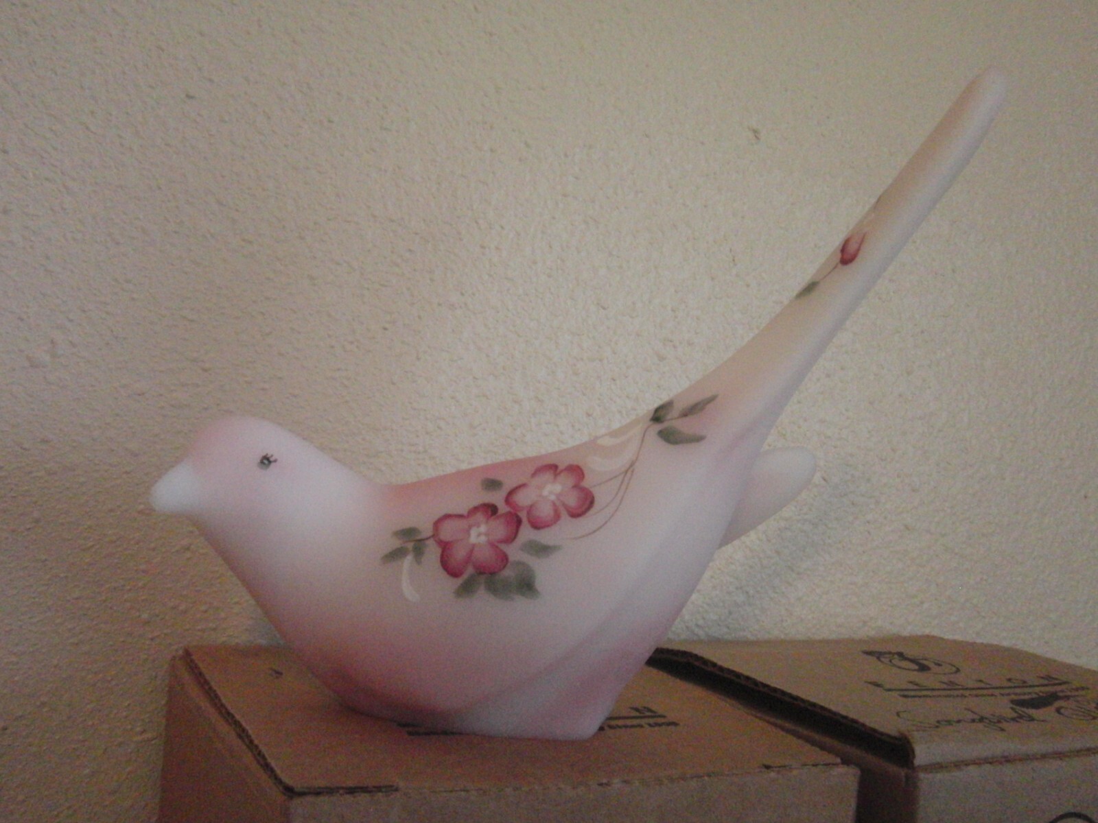 Fenton Rosalene Satin Happiness Bird, Painted Flowers, Signed By Shelly ...