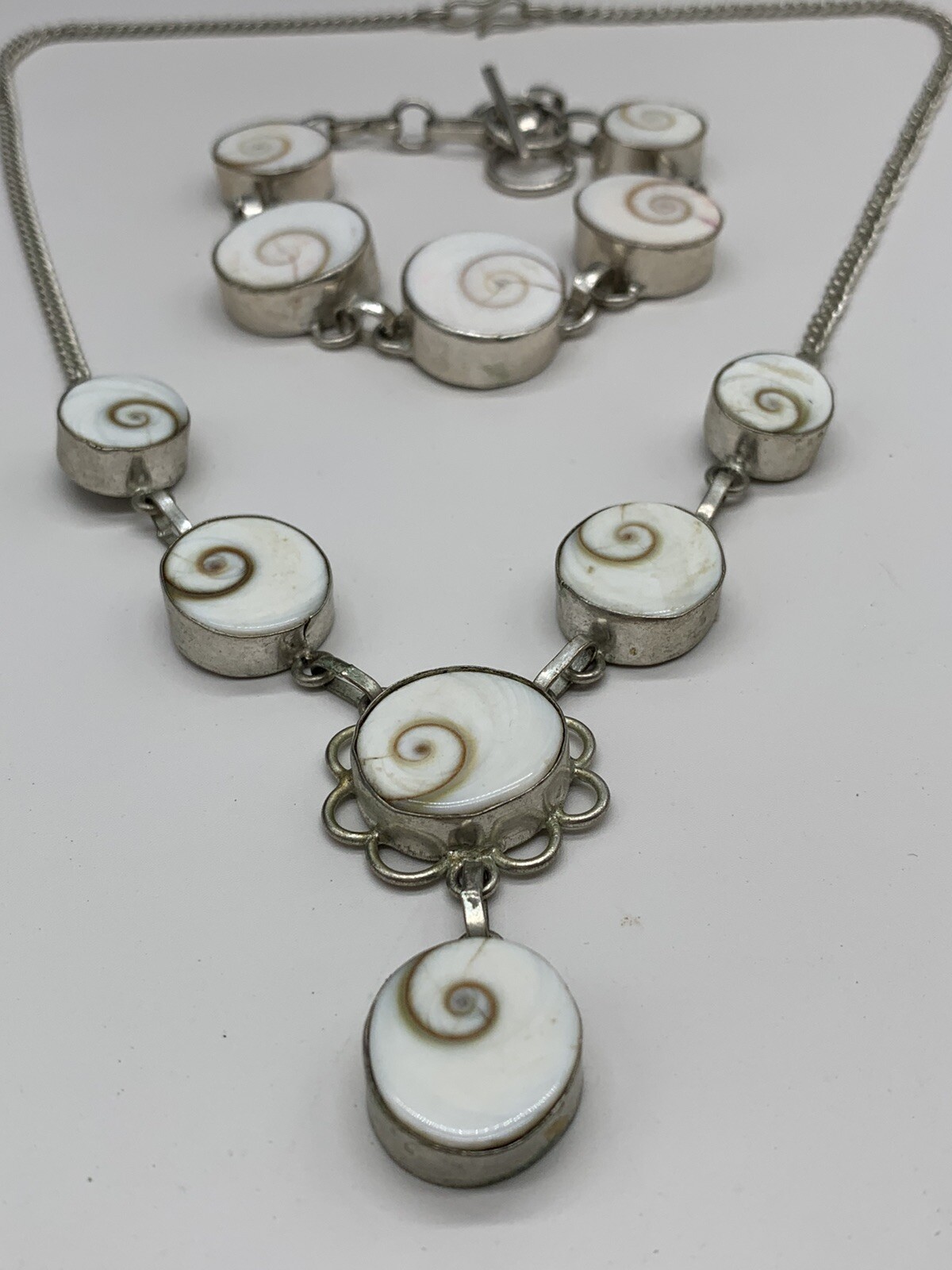 Vintage Silver Tone Spiral Shiva shell Necklace And B… - Gem