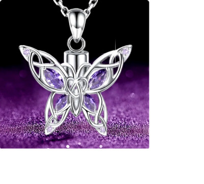 PURPLE CRYSTAL BUTTERFLY Charm Pendant 24" 925 Sterling Silver Necklace ...