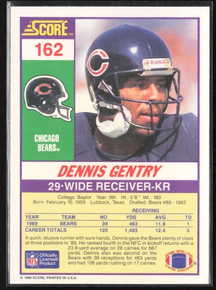 1990 Score Dennis Gentry Chicago Bears #162 | eBay