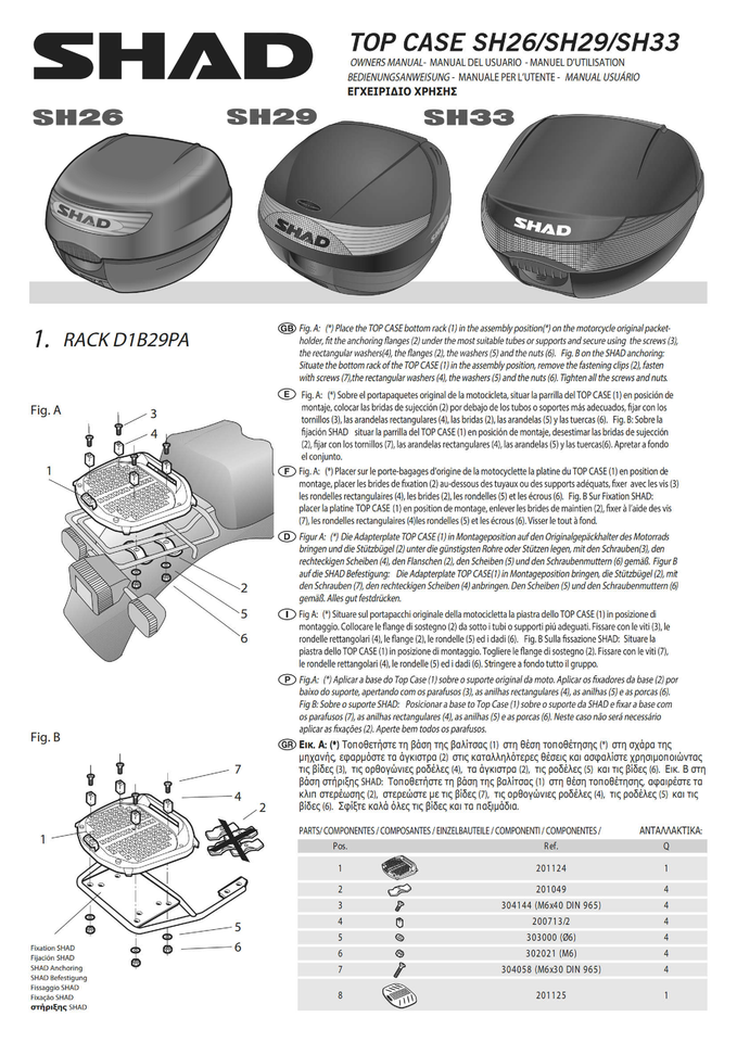 SHAD SH33 Motorcycle Top Box Black 33L Waterproof 1 Helmet Case Luggage ...