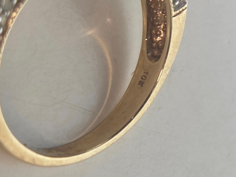 10K GOLD RING-BIG PINK STONE-DIAMONDS-CHINA-32 DIAMONDS-SIZE 7.25-3.7 ...
