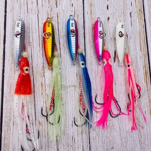 5PCS Inchiku Rubber Jig Fishing Lure 40-80g Metal Isca Glow Bait Squid ...