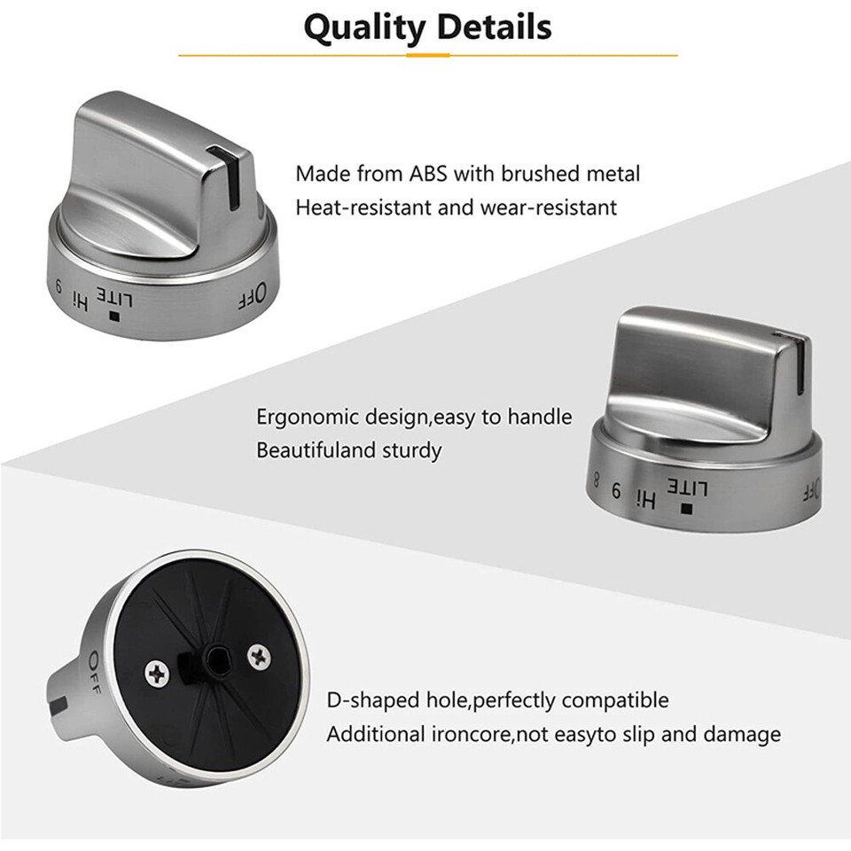 5 Pack Stainless Steel Look Control Knob Kits For GE Gas Range Stove ...