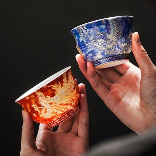 Ceramic Gilding Tea Cup Dragon Phoenix Print Master Cup 135ml Chinese ...