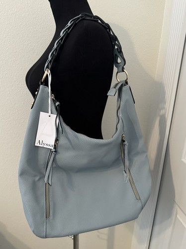 NWT ALYSSA ICE BLUE VEGAN HOBO WOVEN SHOULDER STRAP PURSE BAG HANDBAG ...