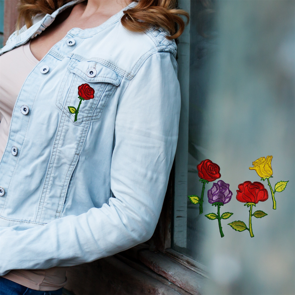 Rose Flower Patch Embroidered Iron On Patches Jacket Badge Dress Jeans ...