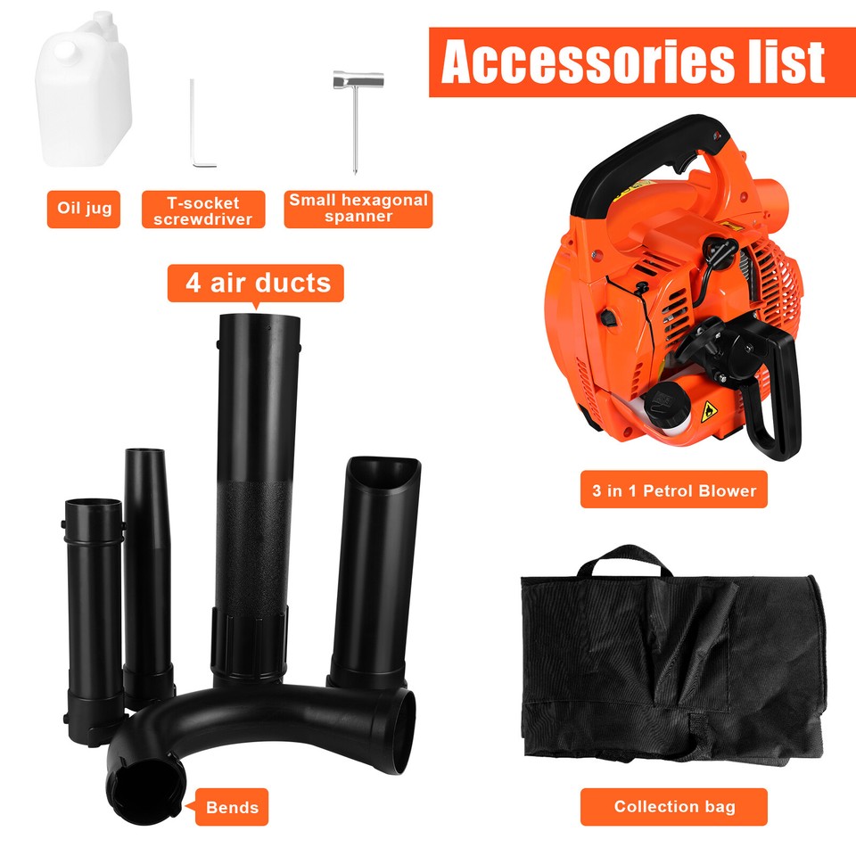 🧡Air Leaf Blower Gas Powered Snow Blower 665CFM 26CC/30CC/43CC 2-Stroke ...