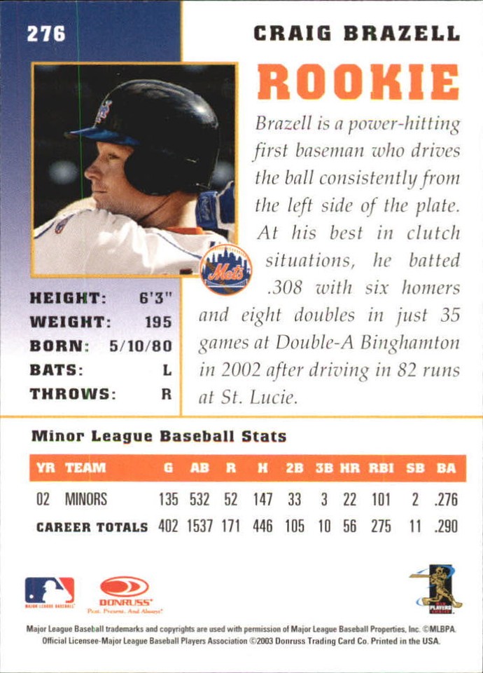 2003 Donruss Champions #276 Craig Brazell RC - NM-MT | eBay