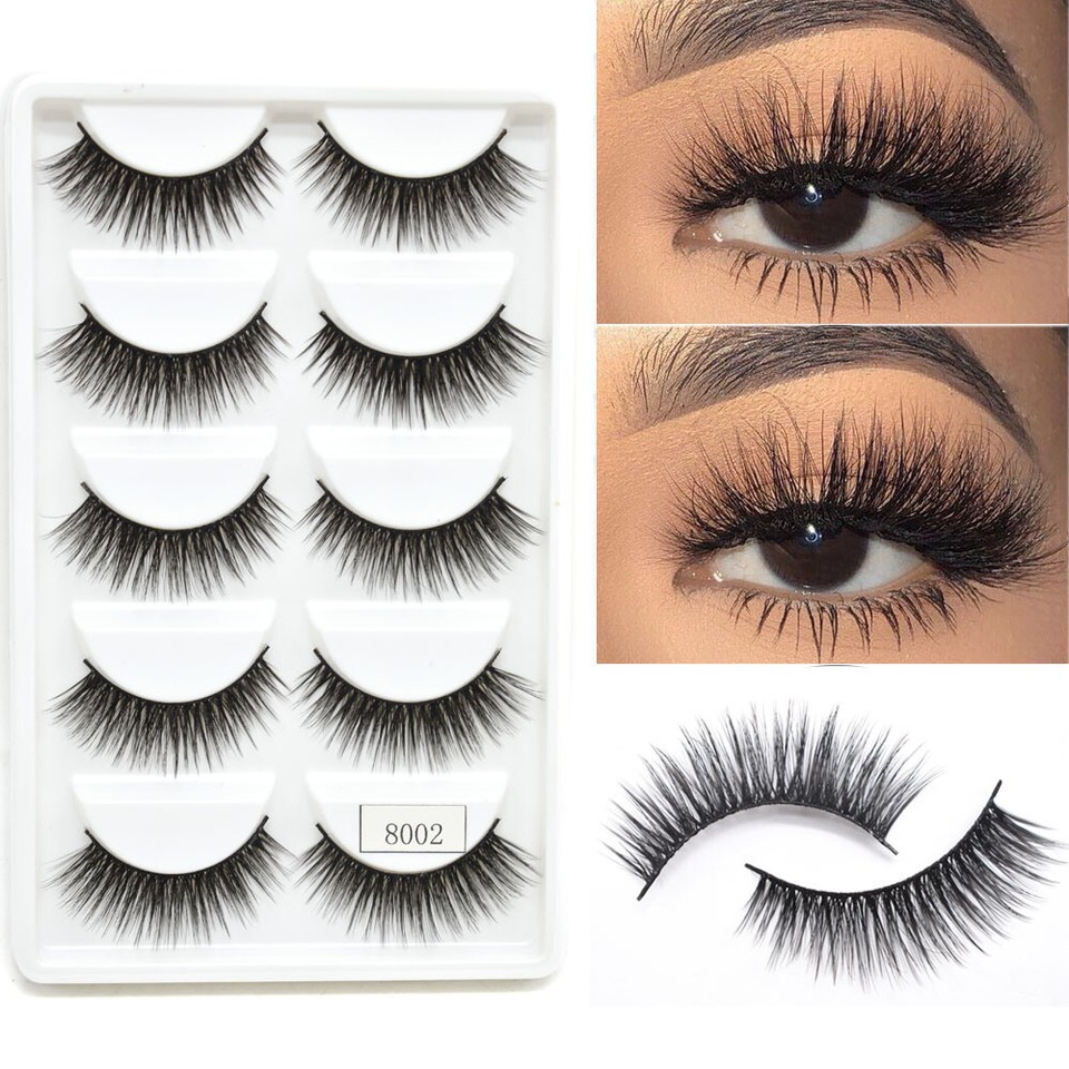 US A++++ 5 Pairs Natural Handmade Real Mink 3D False Eyelashes Thick ...