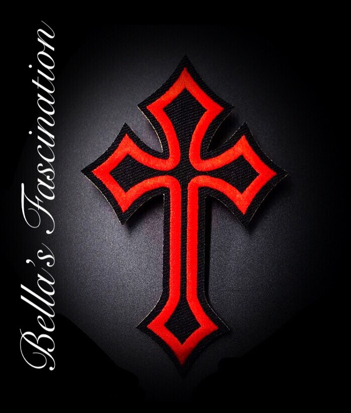 Black Red Velvet Embroidered Iron On Cross Applique Christian DIY Jeans ...