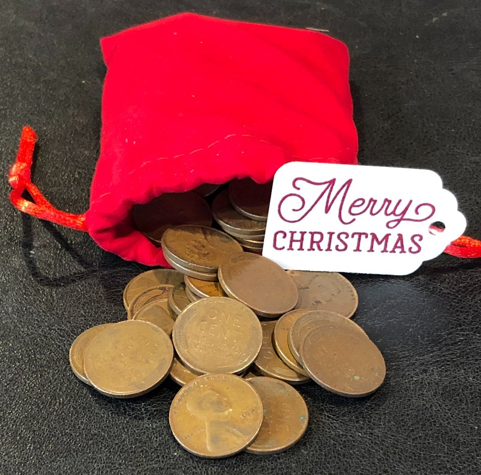 SANTA BAG 120 Mixed U.S. Wheat Penny Cents COINS Christmas Stocking ...