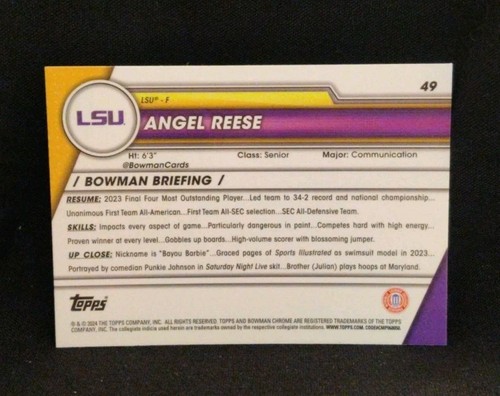 2023-24 Angel Reese Bowman University U Chrome Basketball #49 Rookie RC ...