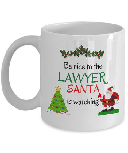 Law office Christmas mug - Be nice to lawyer Santa is watching ...