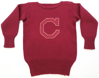 Rare Vintage C Letter Letterman Patch Pullover Knit Sweater 60s 70s Red ...