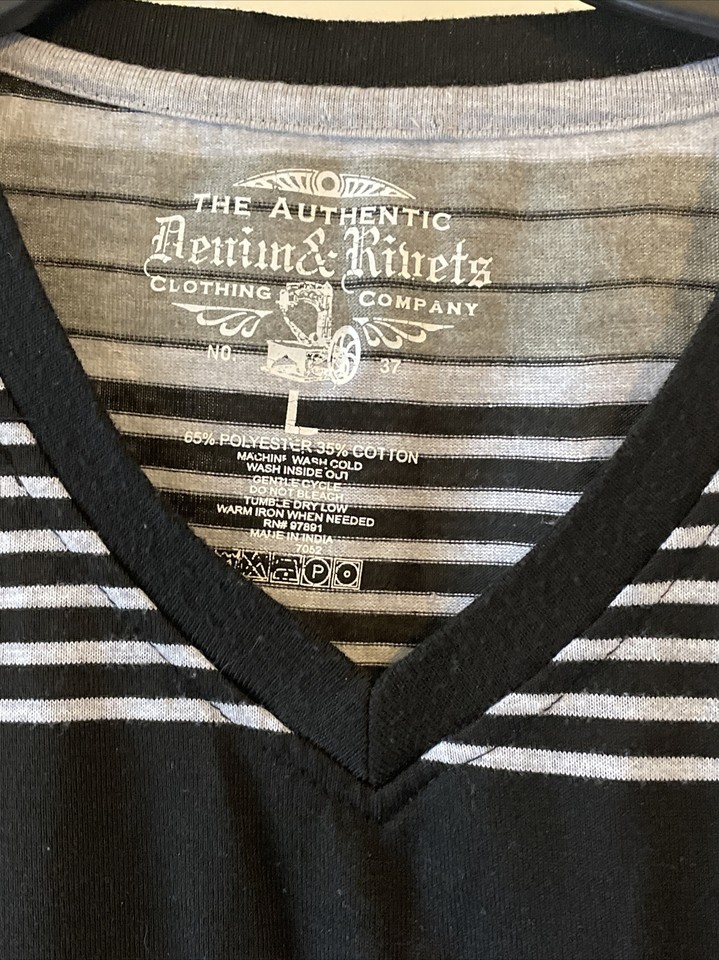 Mens Denim & Rivets Clothing Co. Grey/Black Stripe Short Sleeve Cotton ...