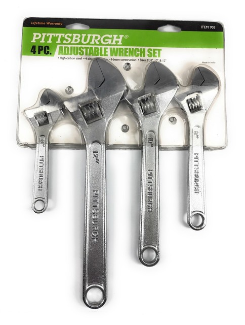 Pittsburgh 4 Piece Steel Adjustable Wrench Set 6' 8' 10' 12' for sale ...