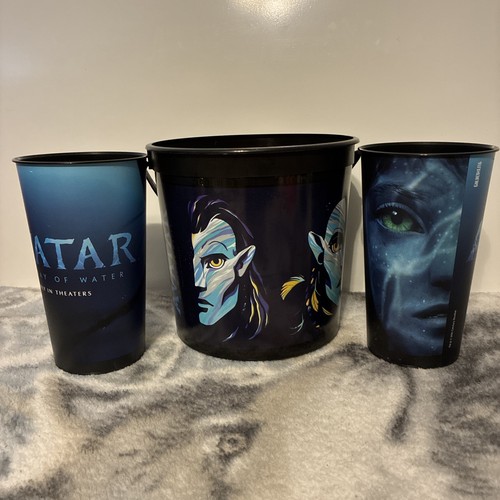 Lot of 2 Cups Popcorn Bucket Handle Avatar Way Water Promo Theater ...