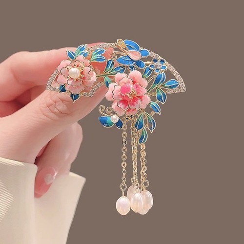 Chinese Style Tassel Pearl Zircon Leaf Flower Brooch Pin Wedding ...