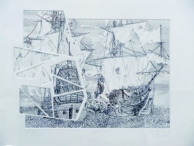 Hans-Georg Rauch Sehschlacht Edition Ships Etching 21/100 Signed 1976 ...