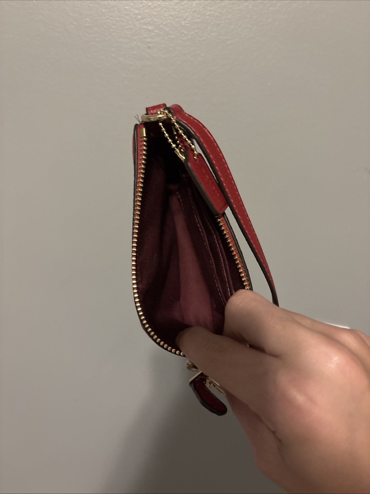 Coach Pebble Leather Wristlet Clutch Double Zip Around Corner Wallet ...