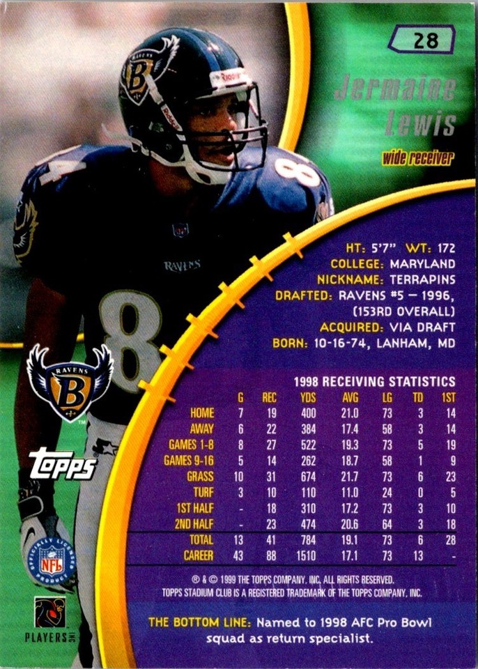 1999 Stadium Club Jermaine Lewis #28 Baltimore Ravens Football Card | eBay