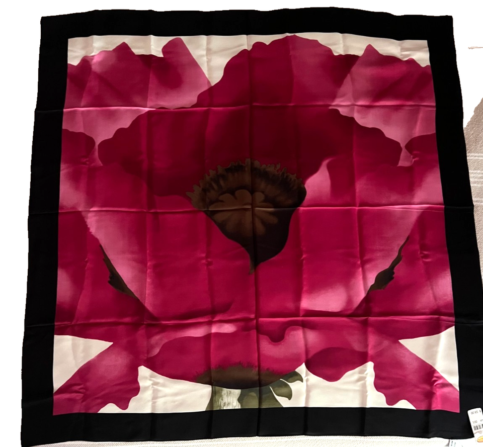 GORGEOUS TALBOTS 100% SILK SCARF 36" SQ RED & ROSE TONES BLACK EDG NEW ...