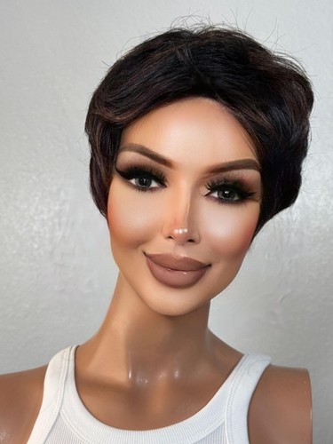 Black Rich Copper Brown Highlights Pixie Haircut Short Human Hair Blend ...