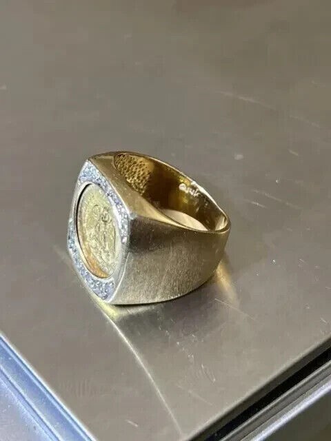 14k Yellow Gold Plated 1945 Mexican Dos Pesos Ring 2Ct Round Lab ...