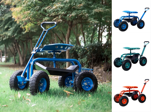Garden Cart Rolling Scooter with 360° Swivel Seat and Tool Tray for ...