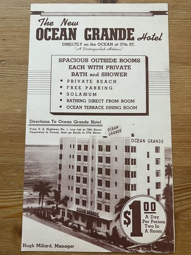 VTG 1939 Ocean Grande Hotel Miami Beach Art Deco Handbill Card ...