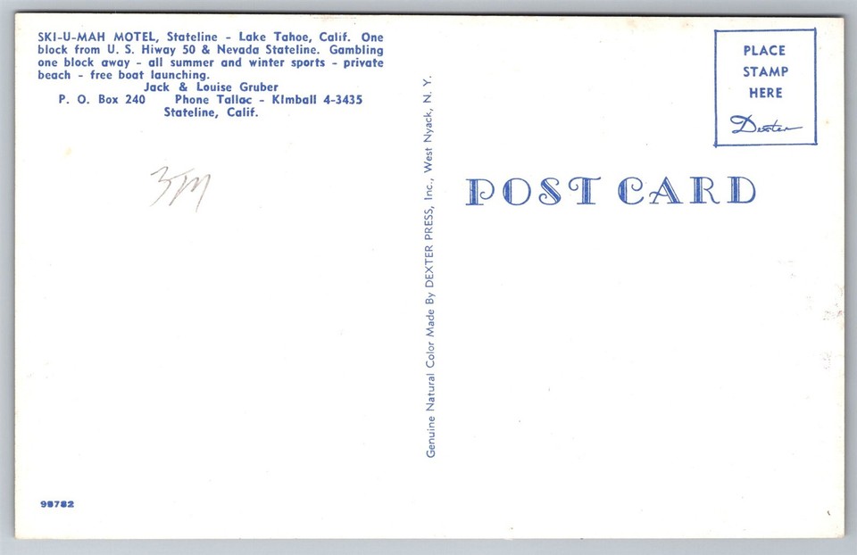 Postcard Ski-U-Mah Motel, Lake Tahoe California D330 | eBay
