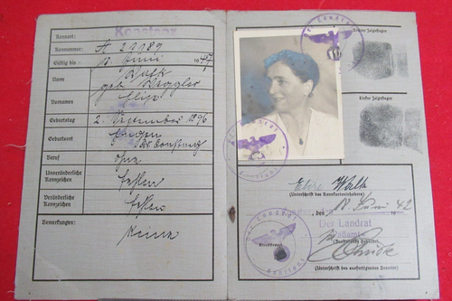 WW2 German oilcloth personal identity card. 1942 Female from Konstanz ...