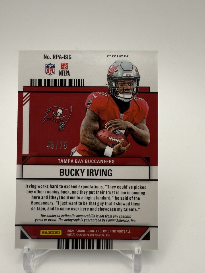 2024 Contenders Optic Bucky Irving Rookie Patch Auto 2 Color Patch /75 ...