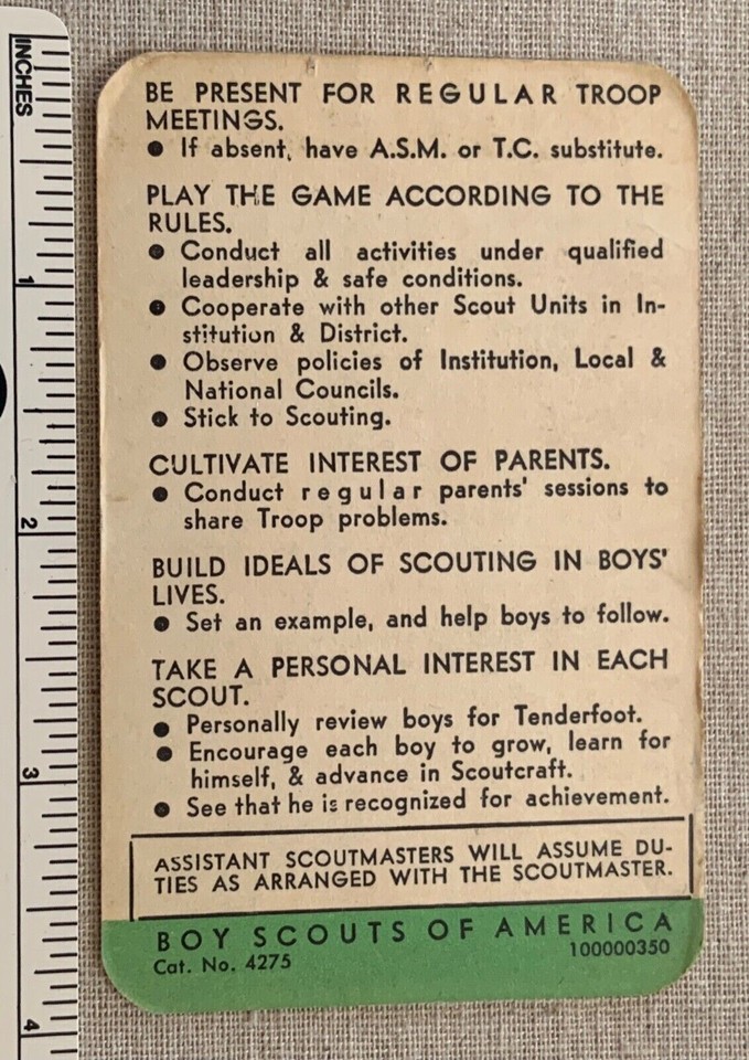 Vintage THE SCOUTMASTER'S Job Description Boy Cub Scout Leader CARD BSA ...