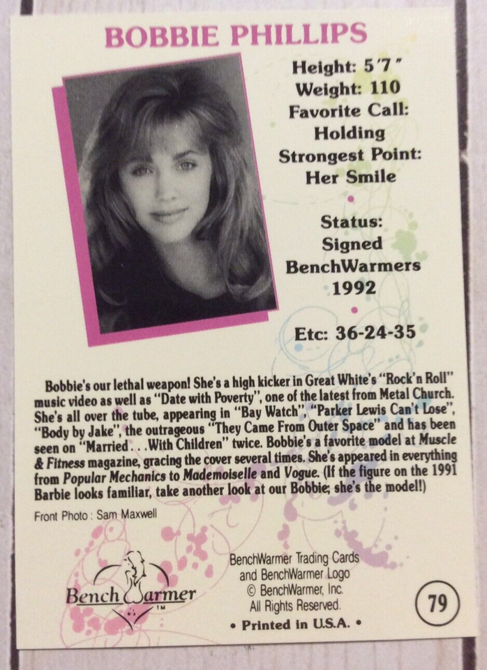 1992 Benchwarmer Series One First Edition Card # 79 Bobbie Phillips | eBay