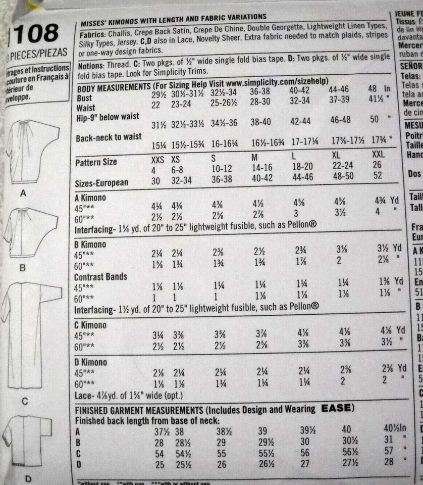 Kimono Jackets Misses size XXS-XXL Simplicity 1108 Sewing Pattern | eBay