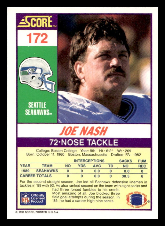 1990 Score #172 Joe Nash | eBay