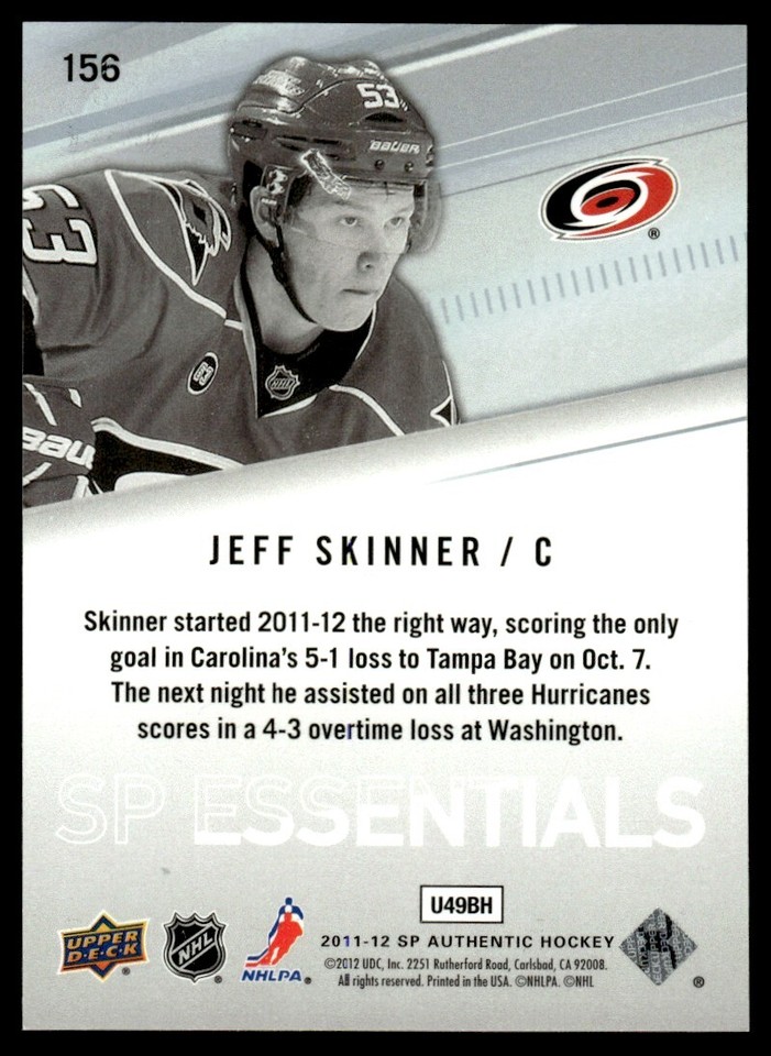 2011-12 SP Authentic ESSENTIALS Jeff Skinner Carolina Hurricanes #156 | eBay