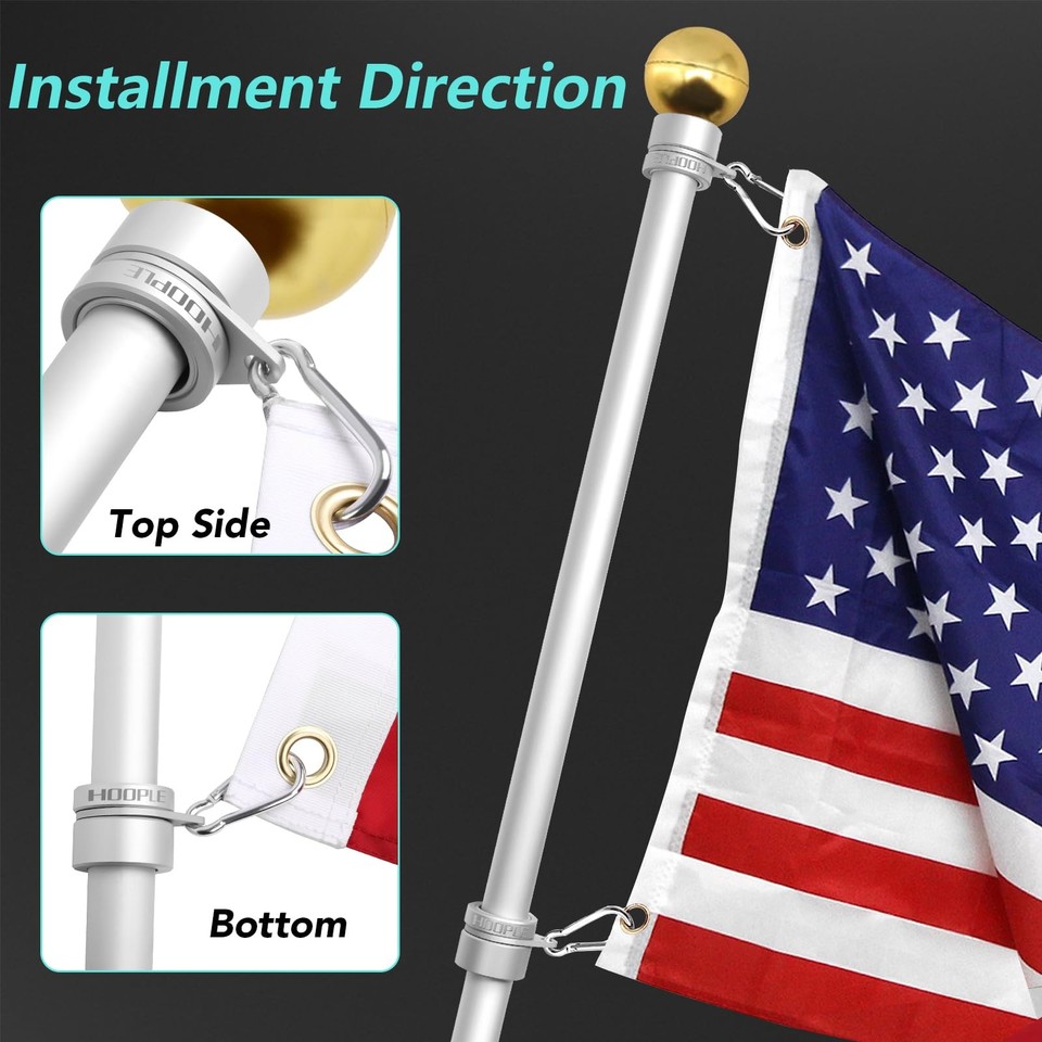 Flag Pole Rings 4 Pack – 360° Rotating Anti-Wrap Flag Pole Clips with ...
