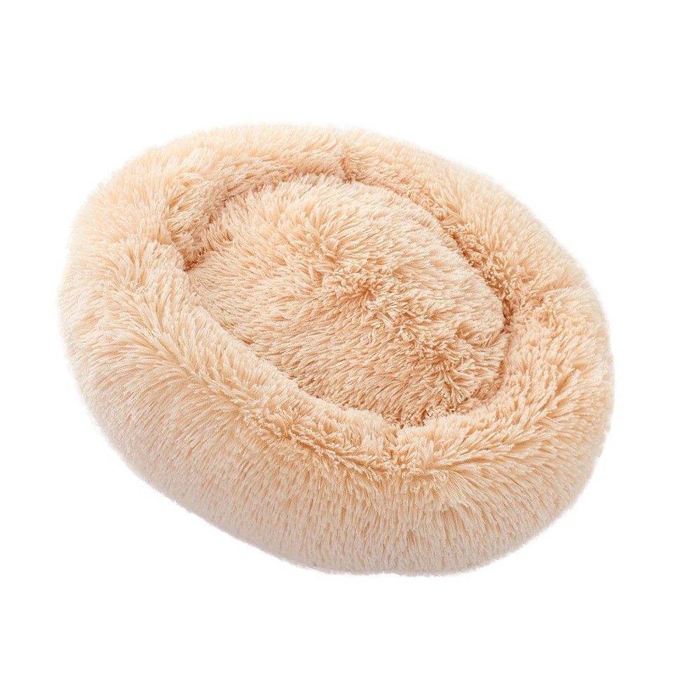 Cozy Plush Round Donut Cushion Pet Bed Beige Soft Self Warming Small ...