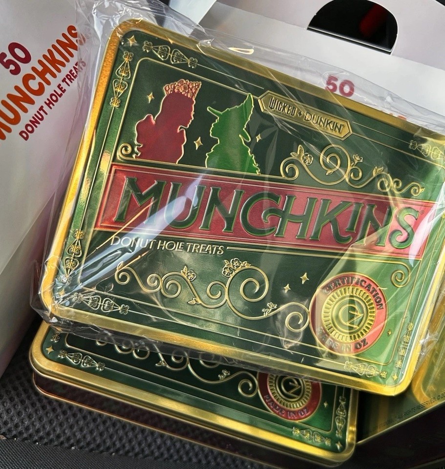 Dunkin’Donuts Munchkin Wicked Tin Glinda Elphaba Pink Green Oz + 1 SHIZ ...