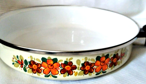 Enamelware VTG Fry Pan 10" Flower Pattern NEVER Cooked in RARE Pattern ...