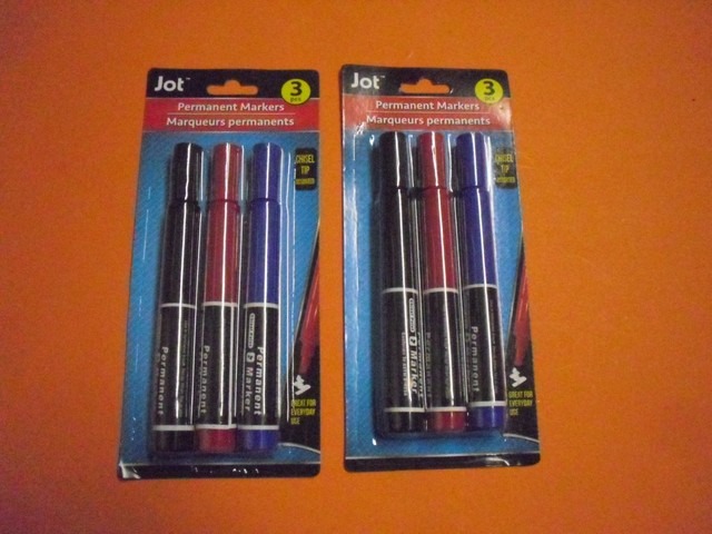 Permanent Markers Black Red Blue JOT 3pc Chisel Tip Point for sale ...