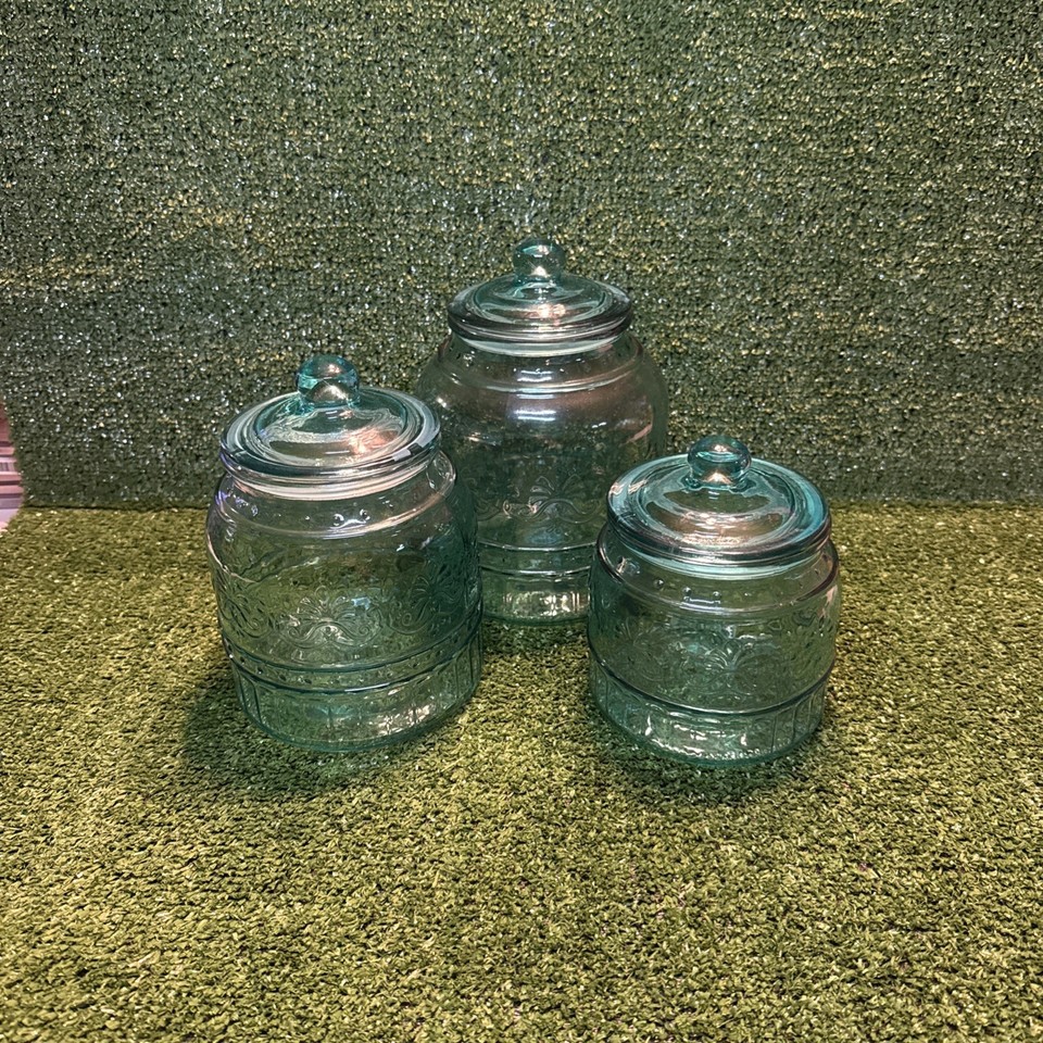 The Pioneer Woman Cassie Discontinued Canister Set Embossed Teal 3 Pc ...