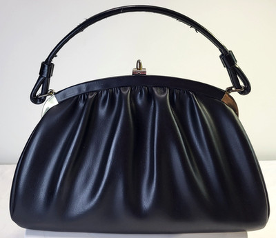 Vintage Black Ruched Frame Handbag Kiss Lock Top Handle Purse w/ EXCEL ...