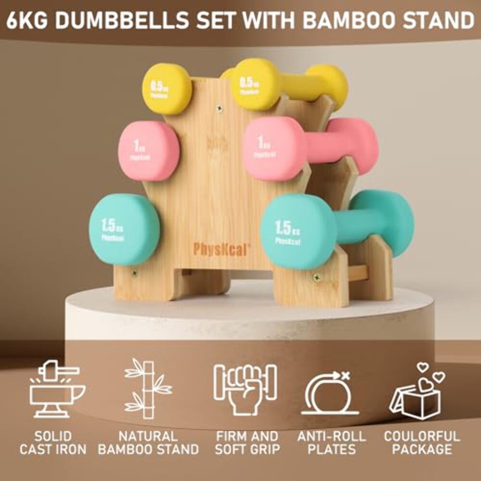 PhysKcal Dumbbells Set with Stand, Hand Weights for Beginners with ...