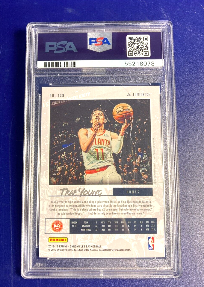 TRAE YOUNG Rookie Card 2018-19 Panini Chronicles PSA 9 Atlanta Hawks rc ...