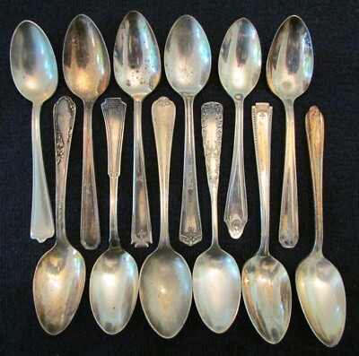SET 12 DEMITASSE SPOONS! Vintage SILVERPLATE great crafting, jewelry ...